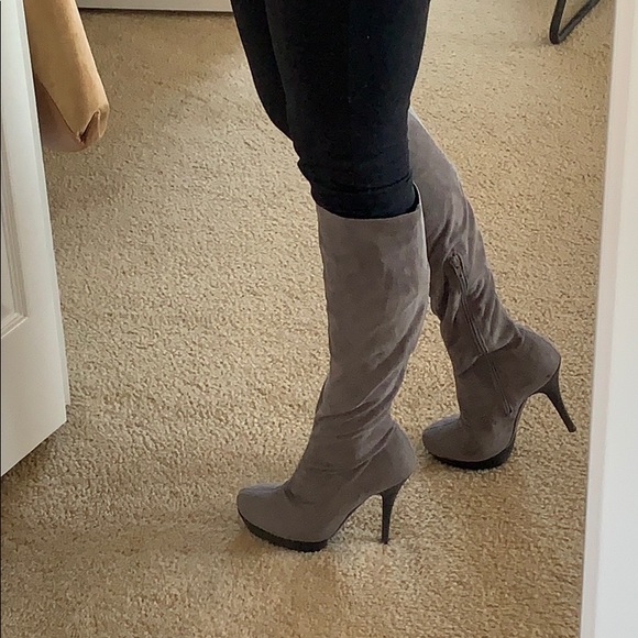 luxury rebel | Shoes | Tall Gray Suade Boots Sz 7 | Poshmark